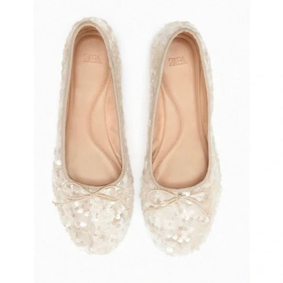 Zara | Shoes | Bloggers Fave Zara Sequin Ballet Flats Off White Nwt ...